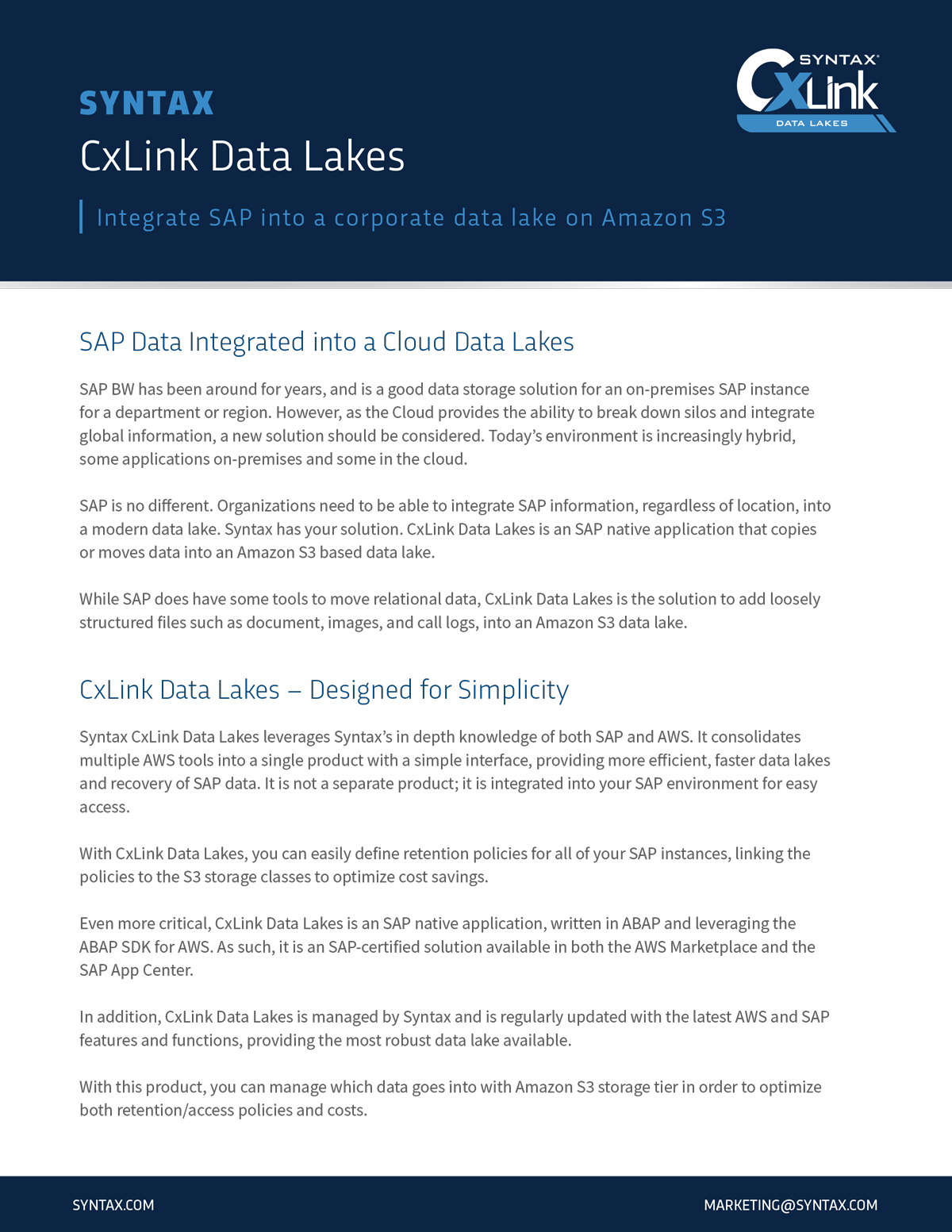 Syntax CxLink Data Lakes: Data Sheet